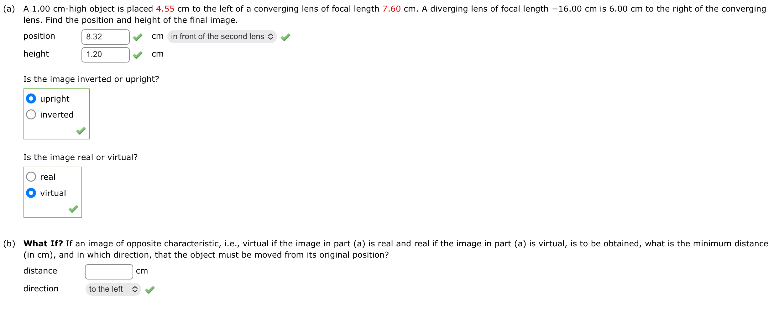 Solved (a) ﻿A 1.00 ﻿cm -high object is placed 4.55 ﻿cm to | Chegg.com