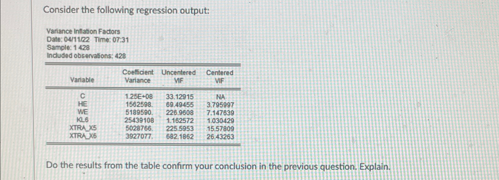Consider The Following Regression Output Variance