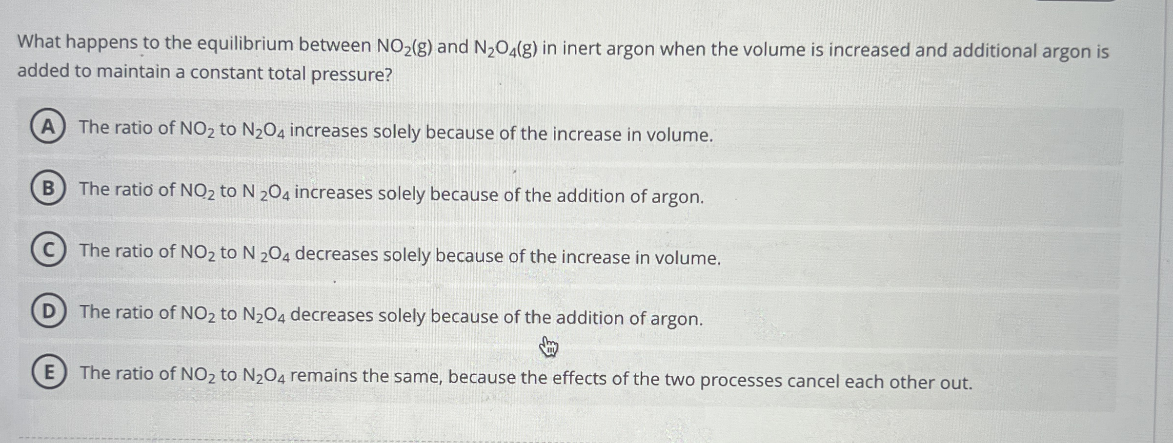 Solved What happens to the equilibrium between NO2(g) ﻿and | Chegg.com
