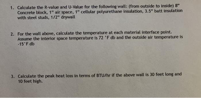 Solved 1. Calculate the R-value and U-Value for the | Chegg.com