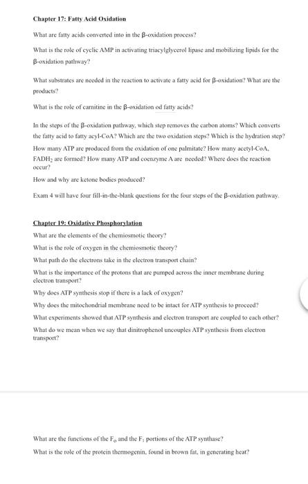 Solved Chapter 17: Fatty Acid Oxidation What are fatty acids | Chegg.com