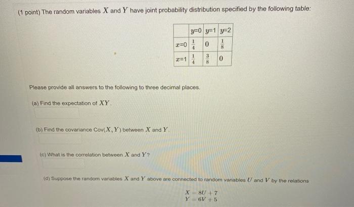 Solved The random variable X and Y have joint probability | Chegg.com