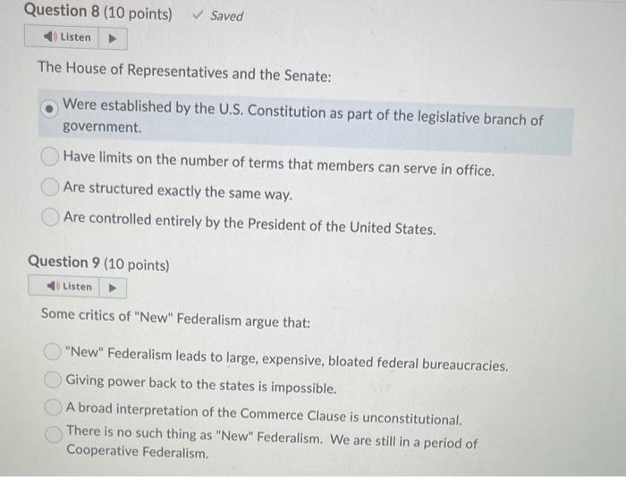 The House of Representatives and the Senate: Were | Chegg.com