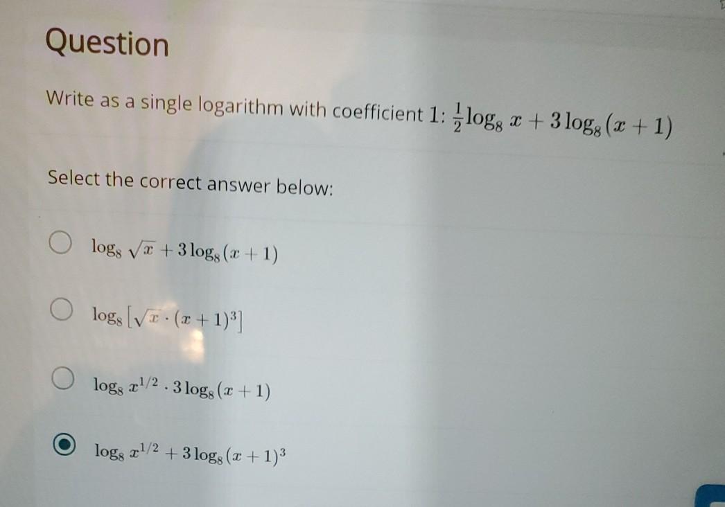 Solved Question Write as a single logarithm with coefficient | Chegg.com