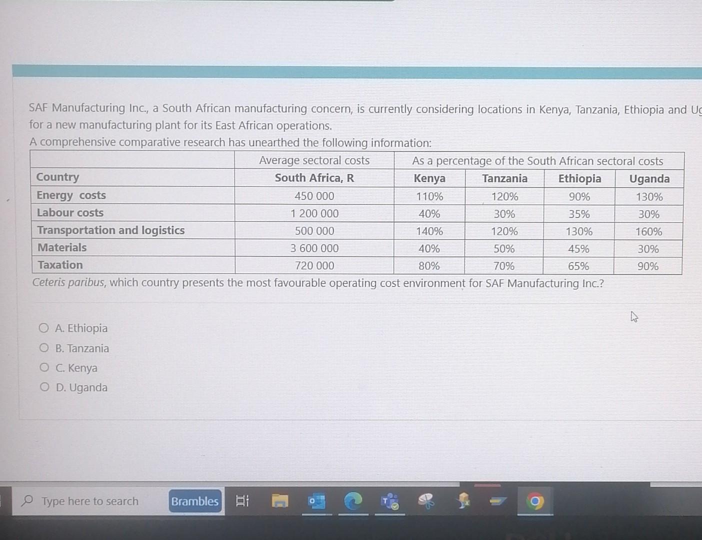 Solved SAF Manufacturing Inc., a South African manufacturing | Chegg.com