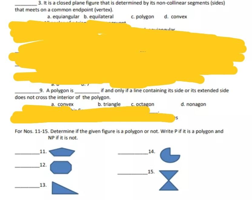 Solved 3. It is a closed plane figure that is determined by | Chegg.com