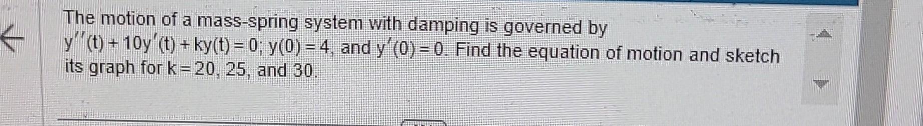 Solved The motion of a mass-spring system with damping is | Chegg.com