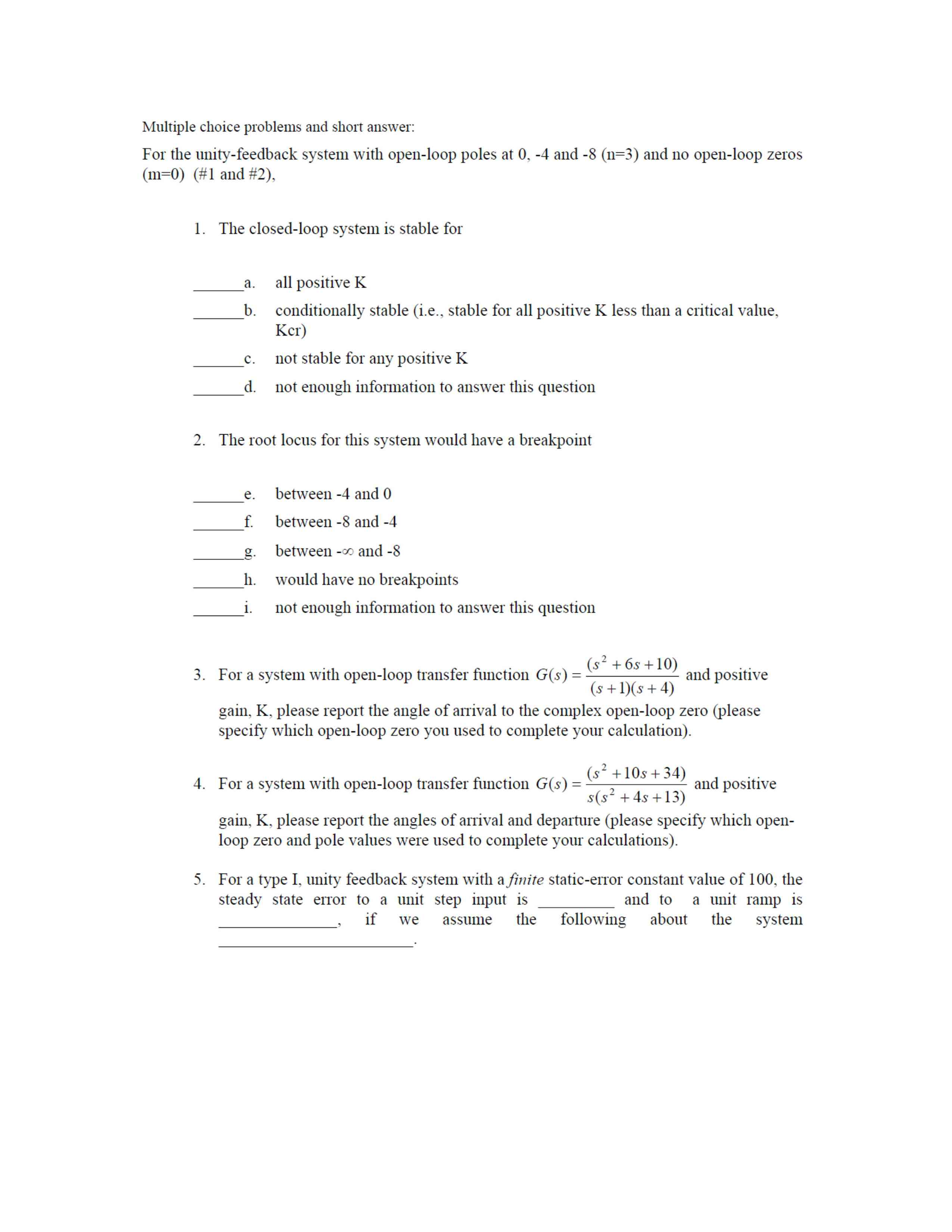 Multiple choice problems and short answer: For the | Chegg.com