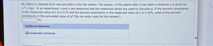 Solved An object is released from rest and falls in free | Chegg.com