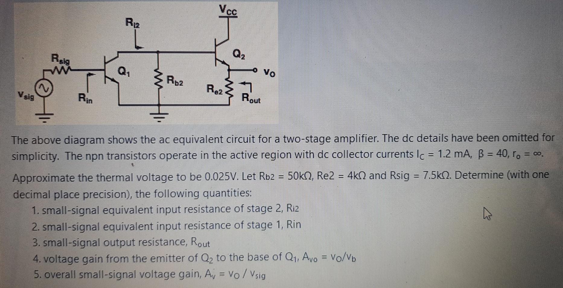Solved Vec R12 Rsig Q2 Q, Vo 3 Roz w Rez Vsig w Rin Rout HI | Chegg.com