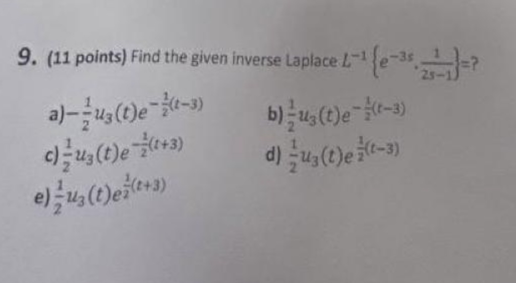 Solved (11 ﻿points) ﻿Find the given inverse Laplace | Chegg.com