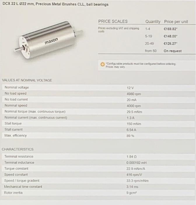 Solved Using the DC brushed motor with the specifications a) | Chegg.com