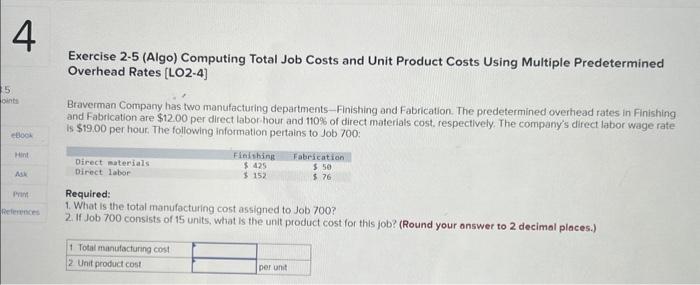 Solved Exercise 2-5 (Algo) Computing Total Job Costs and | Chegg.com