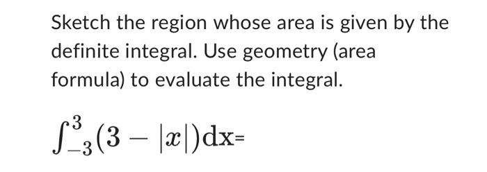 Solved Sketch the region whose area is given by the definite | Chegg.com