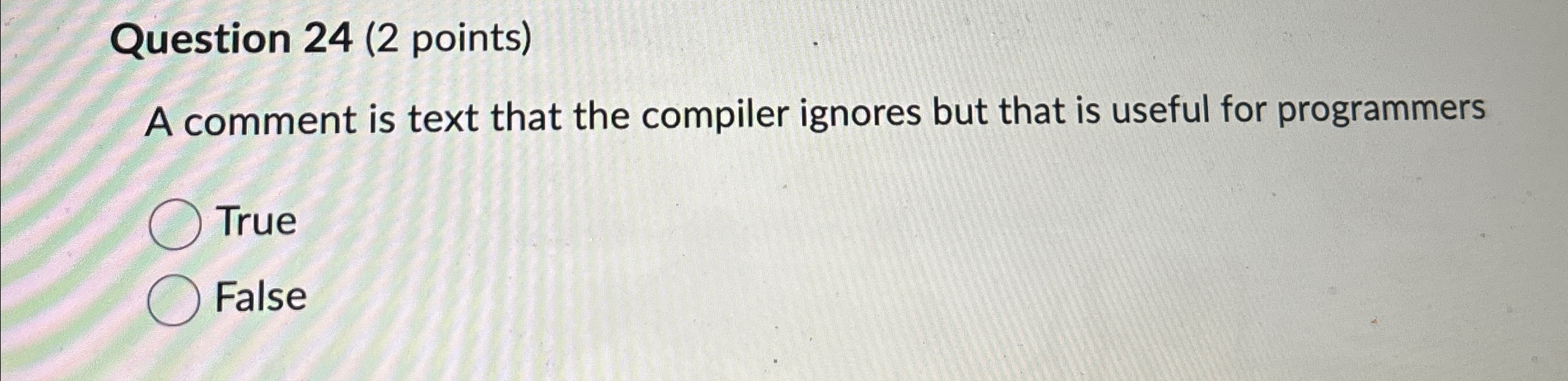 Solved Question 24 (2 ﻿points)A comment is text that the | Chegg.com