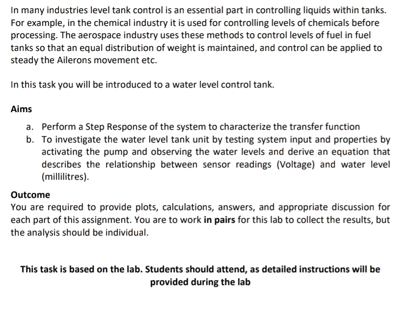 Solved In many industries level tank control is an essential | Chegg.com