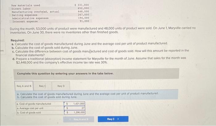 Solved During the month, 53,000 units of product were | Chegg.com