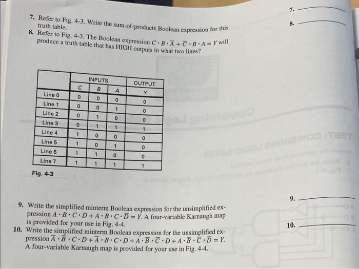 Solved 7 Refer To Fig 4 3 Write The Sum Of Products