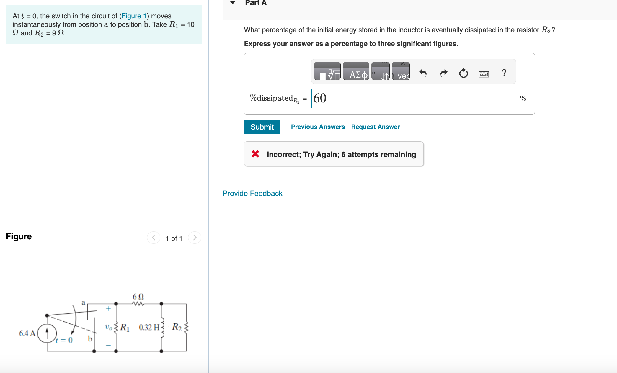 Solved At t=0, ﻿the switch in the circuit of (Figure 1) | Chegg.com