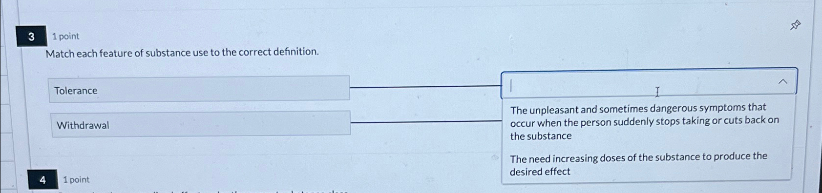 Solved 31 ﻿pointMatch each feature of substance use to the | Chegg.com