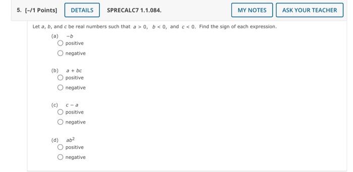 Solved Let a,b, and c be real numbers such that a>0,b