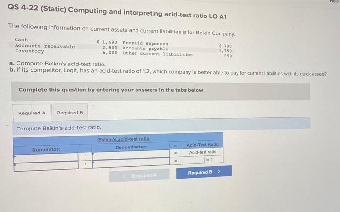 Solved Help QS 4-22 (Static) Computing and interpreting | Chegg.com