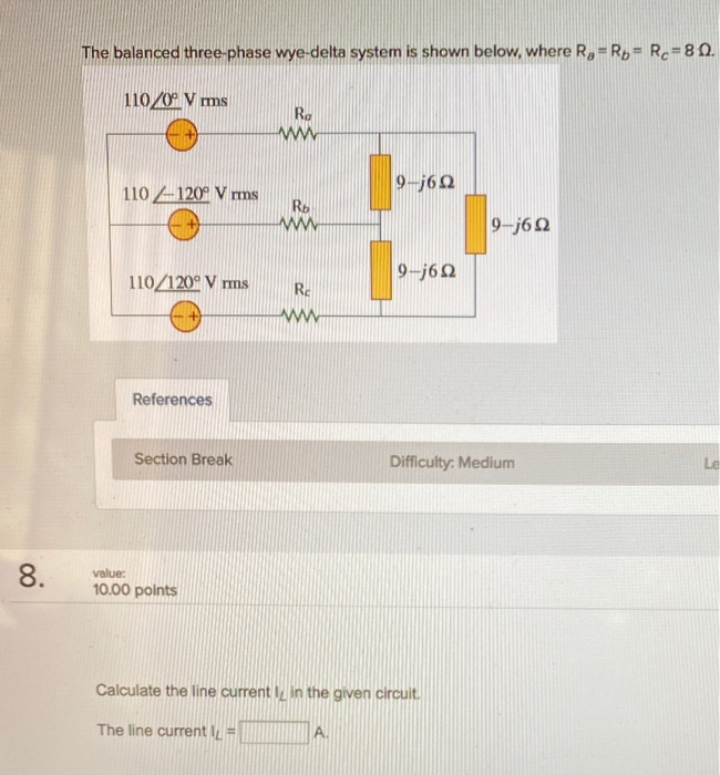 Solved The balanced three-phase wye-delta system is shown | Chegg.com