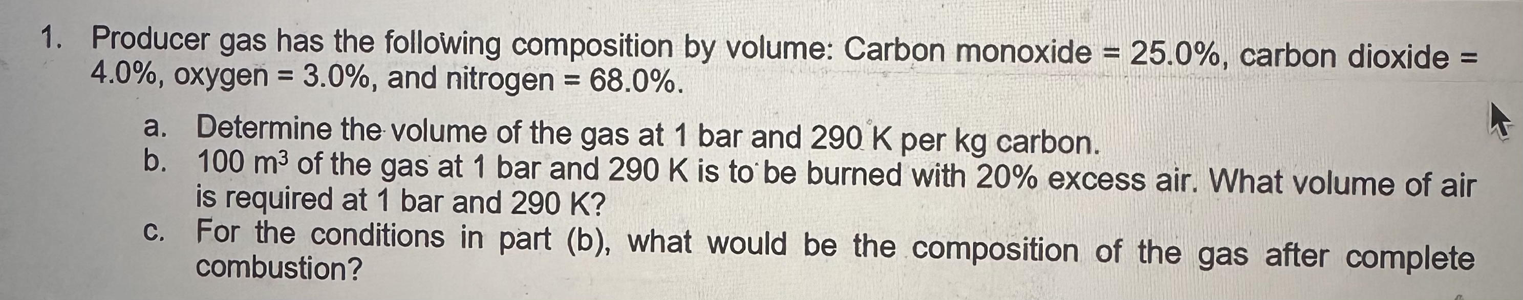 Solved Producer gas has the following composition by volume: | Chegg.com