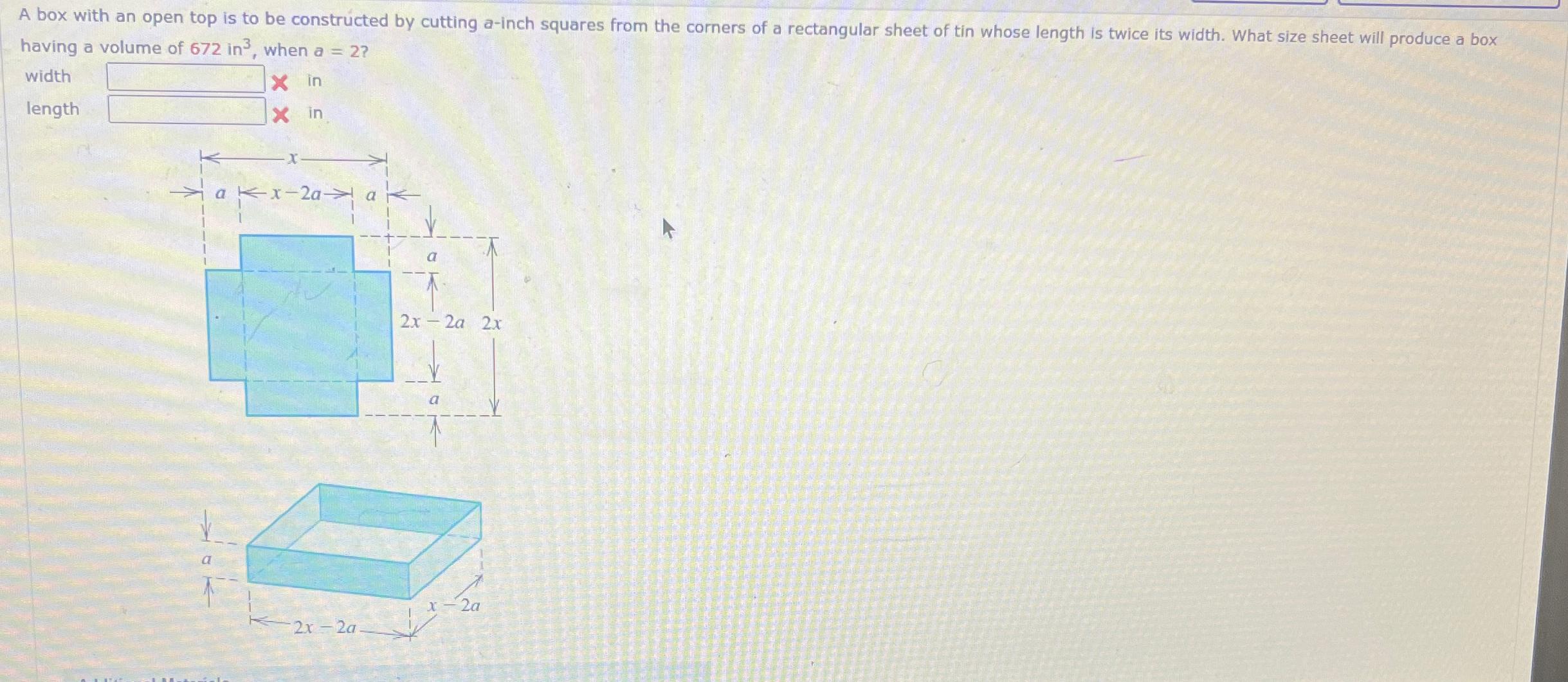 Solved A box with an open top is to be constructed by | Chegg.com