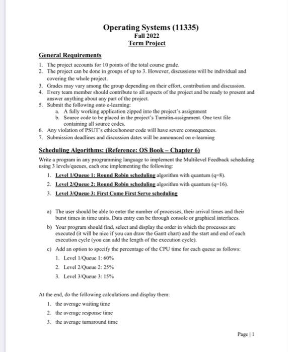 Solved Operating Systems (11335) Fall 2022 Term Project | Chegg.com
