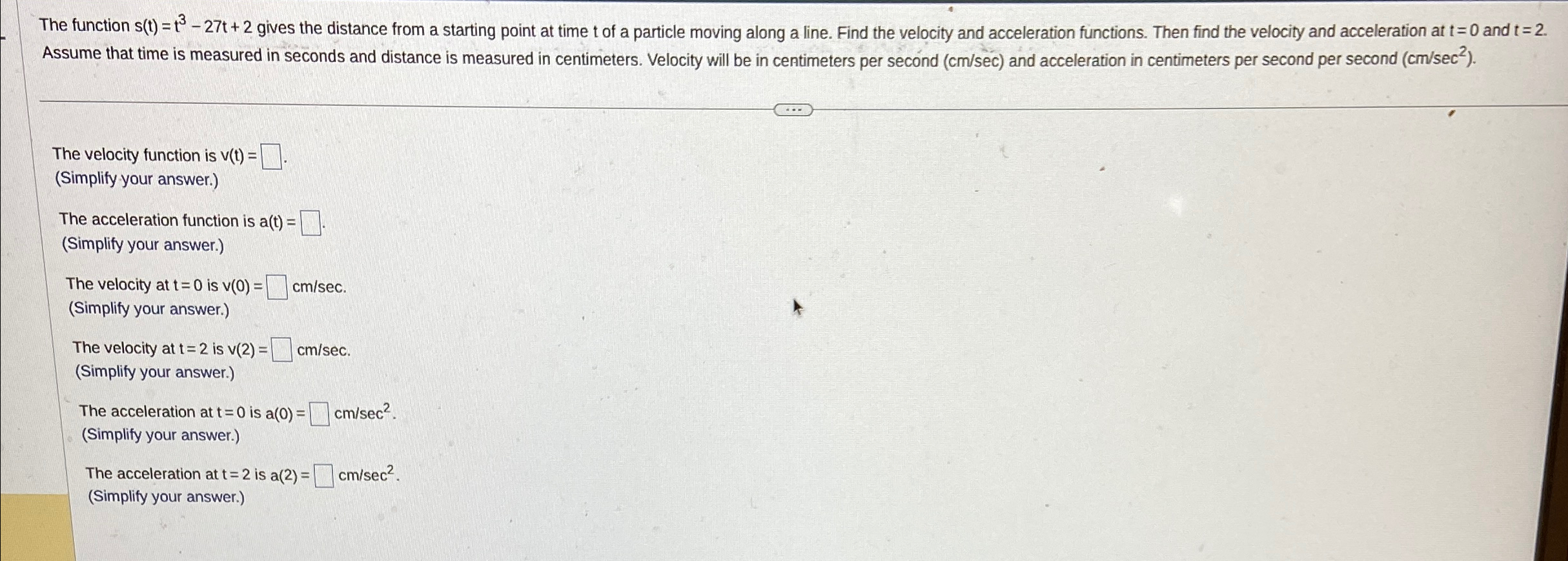 Solved The function s(t)=t3-27t+2 ﻿gives the distance from a | Chegg.com