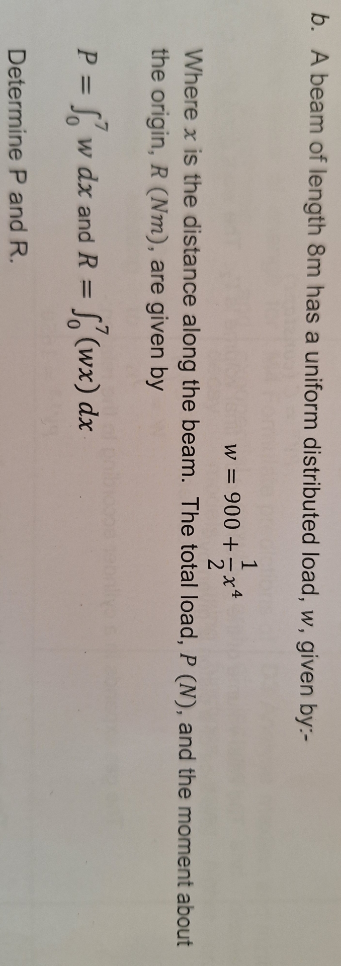 Solved b. ﻿A beam of length 8m ﻿has a uniform distributed | Chegg.com