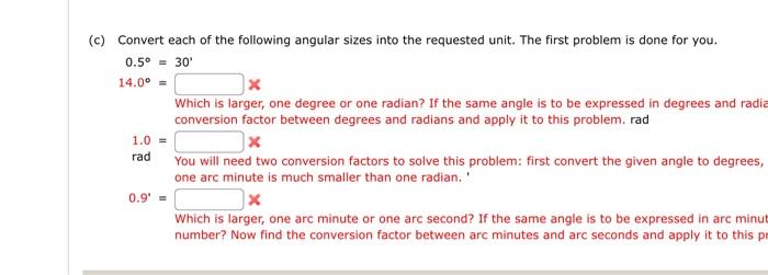 Solved C Convert Each Of The Following Angular Sizes Into 