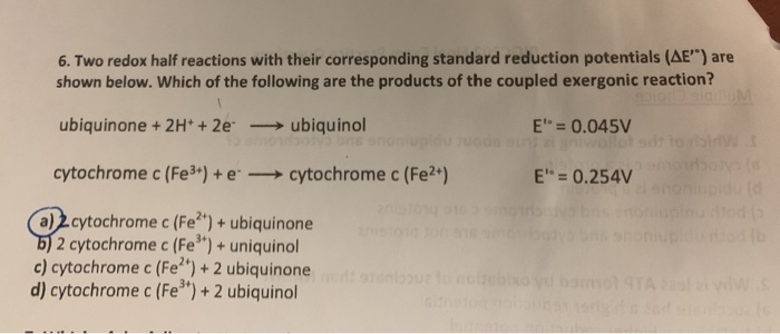 Solved 6. Two redox half reactions with their corresponding | Chegg.com