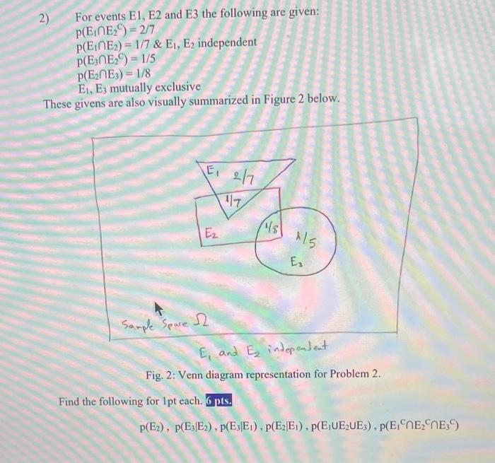 Solved 2) For events E1, E2 and E3 the following are given: | Chegg.com