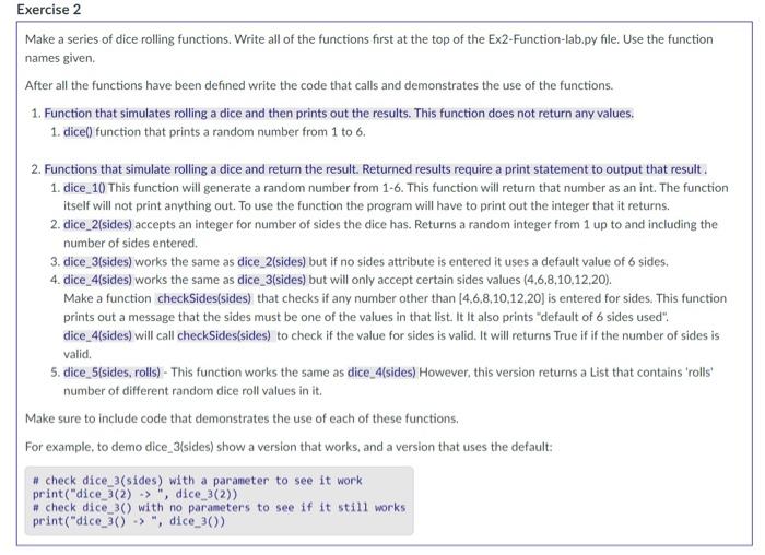 Solved Make a series of dice rolling functions. Write all of | Chegg.com