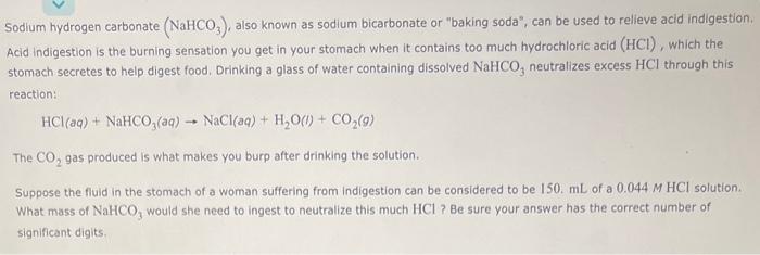 Solved Sodium hydrogen carbonate (NaHCO3), also known as | Chegg.com