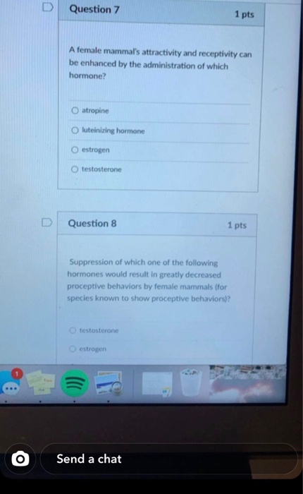 Solved Question 7 1 pts A female mammal's attractivity and | Chegg.com