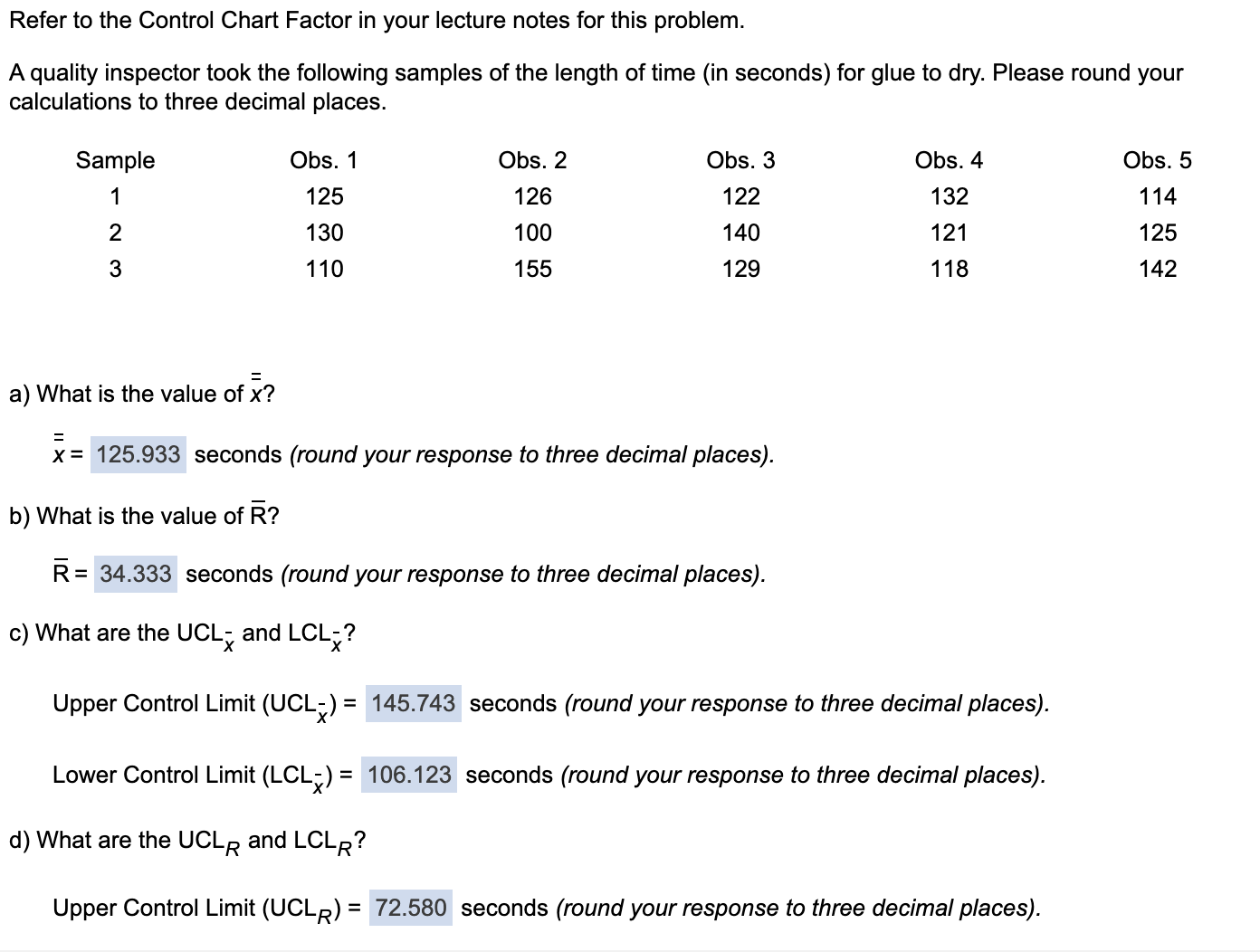 Solved Refer to the Control Chart Factor in your lecture | Chegg.com