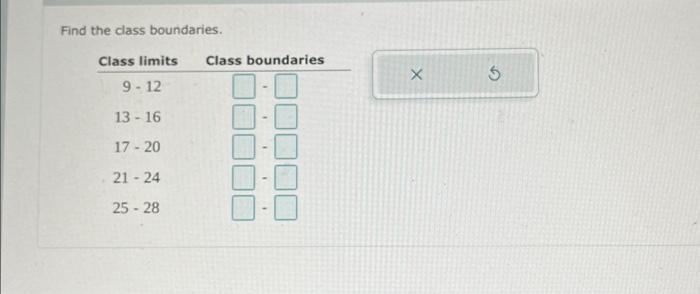 Solved Find the class boundaries. | Chegg.com