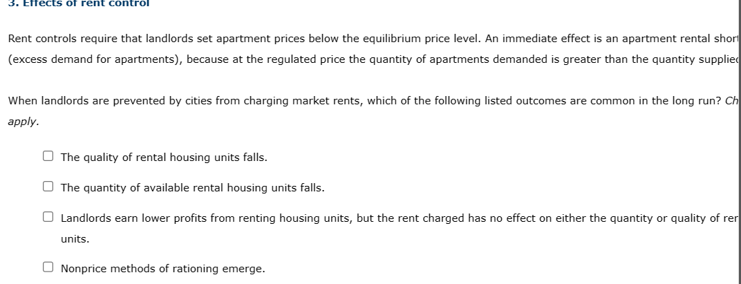 Solved Rent controls require that landlords set apartment | Chegg.com
