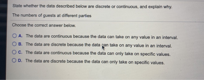 Solved State whether the data described below are discrete | Chegg.com