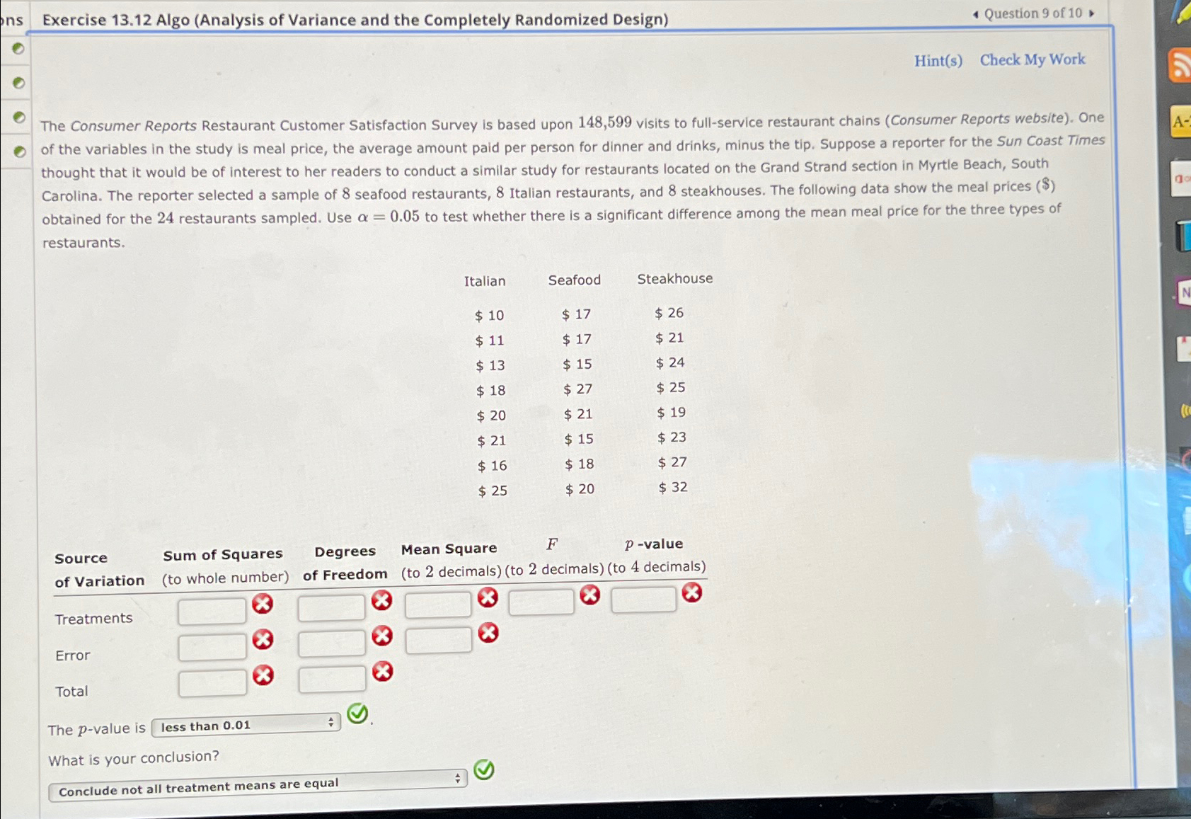Solved Exercise 13.12 ﻿Algo (Analysis of Variance and the | Chegg.com