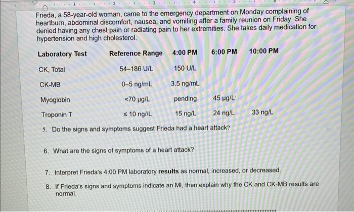 Solved Frieda, a 58-year-old woman, came to the emergency | Chegg.com