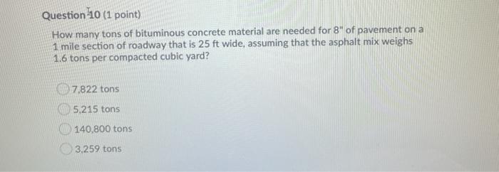 Solved Question 10 (1 point) How many tons of bituminous | Chegg.com