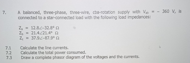 Solved A balanced, three-phase, three-wire, cba-rotation | Chegg.com