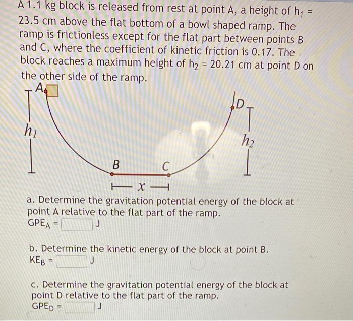 Solved A 1.1 kg block is released from rest at point A, a | Chegg.com