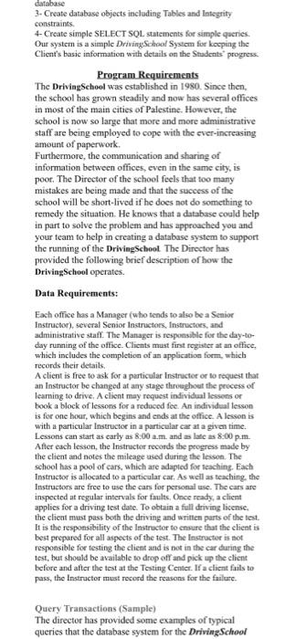 dafabase 3- Create database objects including Tables | Chegg.com