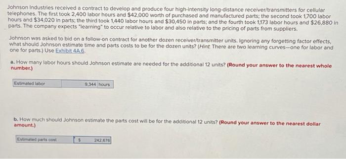 Solved Johnson Industries received a contract to develop and | Chegg.com