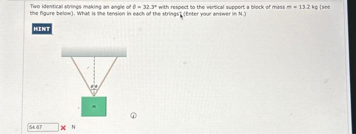 Solved = Two identical strings making an angle of 8 32.3° | Chegg.com